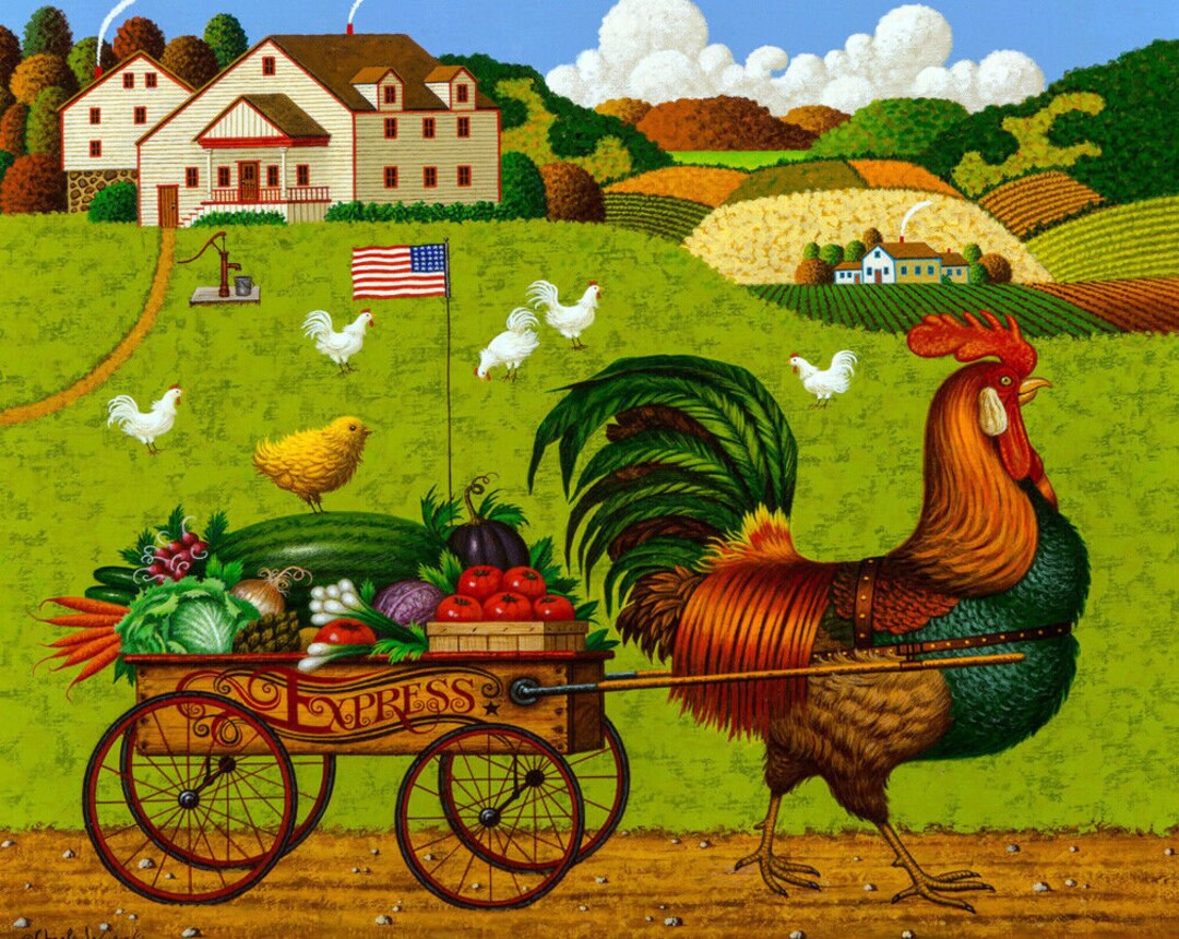 Country Town Farm Animal Chicken Rooster Harvest Produce Garden Accent ...