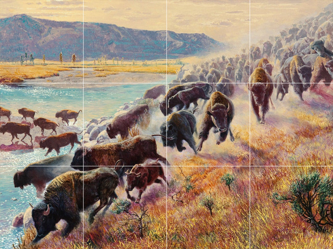 Yellowstone Park Buffalo Country Western Cowboys Wild Ceramic Tile ...