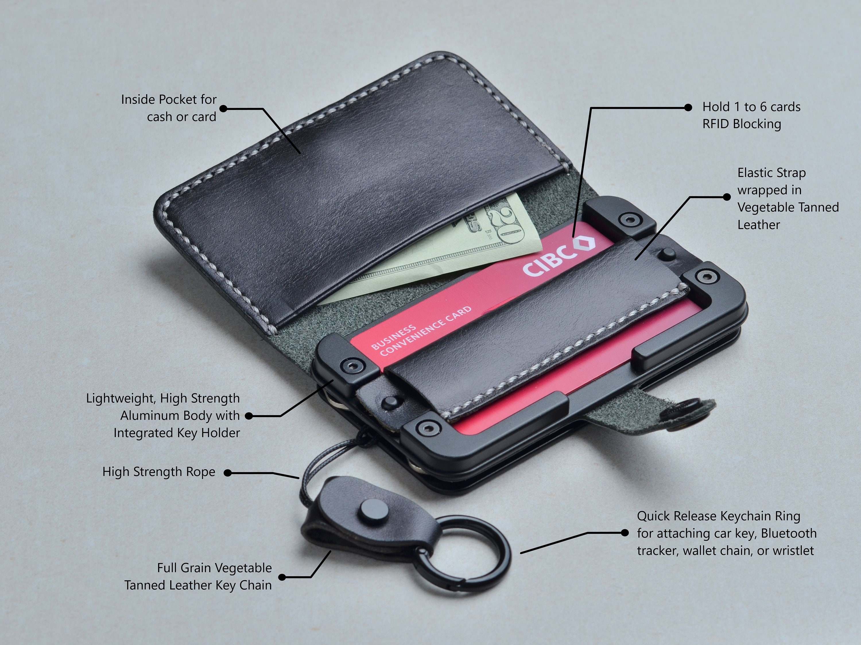 Keychain Wallet, Vegetable Tanned Leather, RFID Blocking, Key Organizer ...