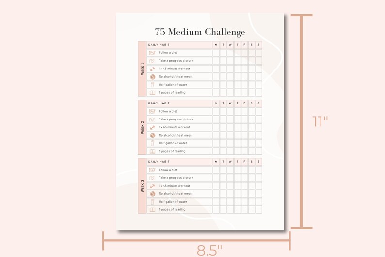 75 MEDIUM Challenge Progress Tracker, Tracker Bundle, Fitness Tracker ...