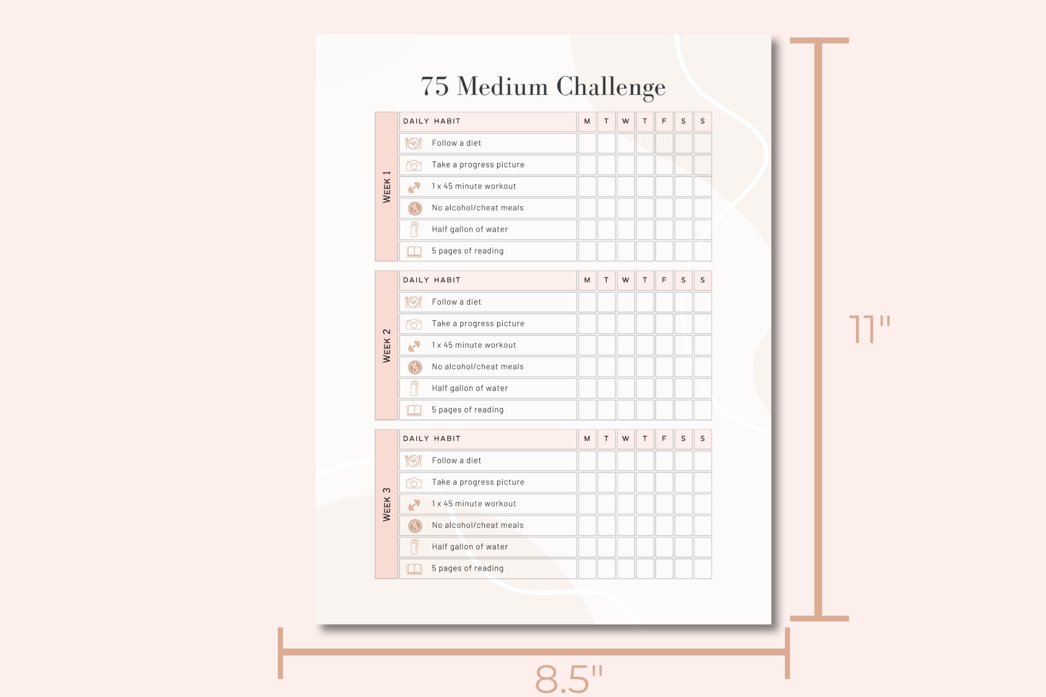 75 MEDIUM Challenge Progress Tracker, Tracker Bundle, Fitness Tracker ...