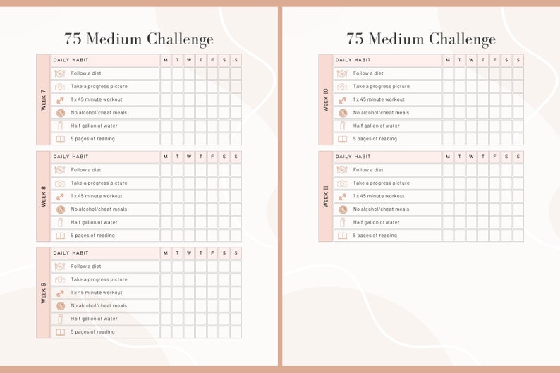 75 MEDIUM Challenge Progress Tracker, Tracker Bundle, Fitness Tracker ...