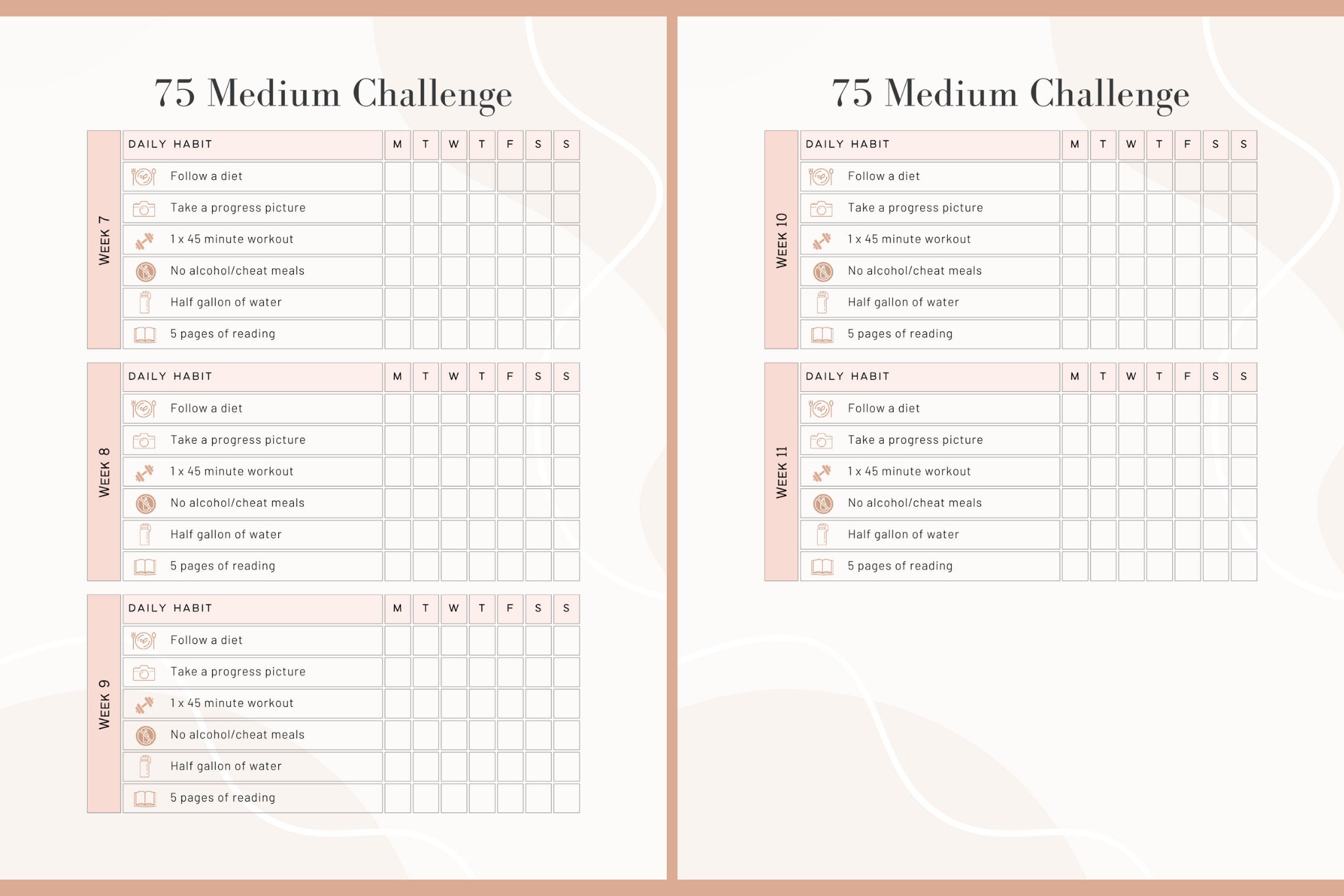 75 MEDIUM Challenge Progress Tracker, Tracker Bundle, Fitness Tracker ...