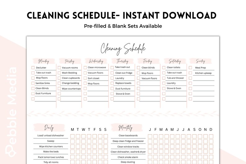 Editable Cleaning Schedule, Cleaning Checklist, Weekly, Monthly, Daily ...