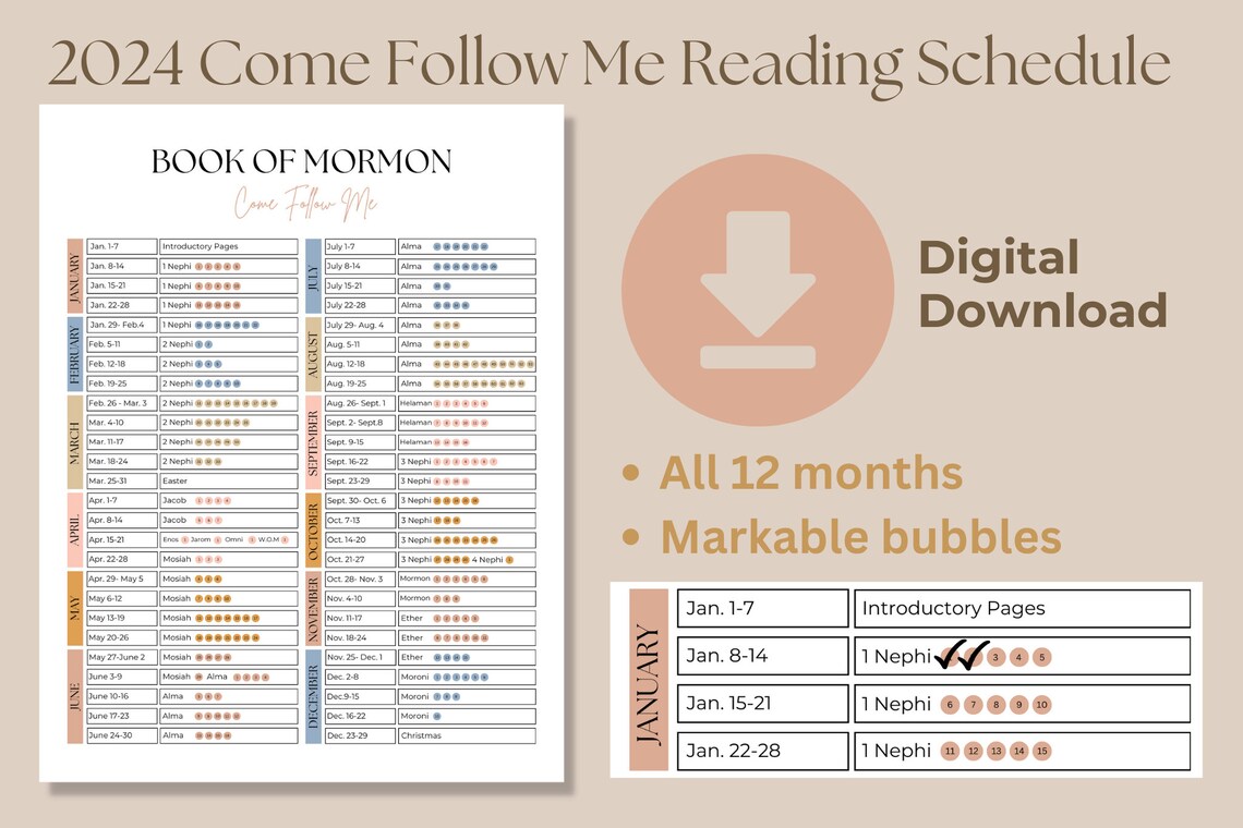 Come Follow Me Book of Mormon Reading Chart, 2024 Come Follow Me, Book of Mormon Reading ...