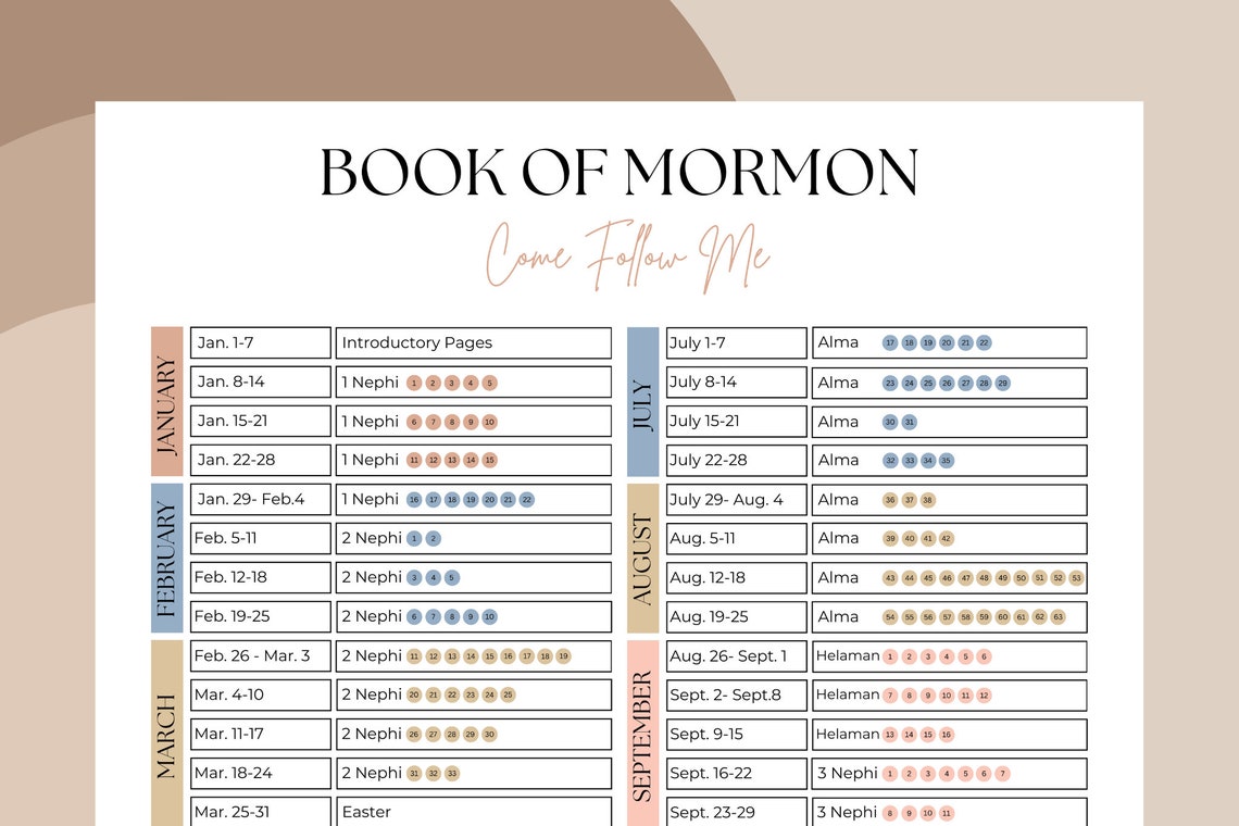Come Follow Me Book of Mormon Reading Chart, 2024 Come Follow Me, Book of Mormon Reading ...