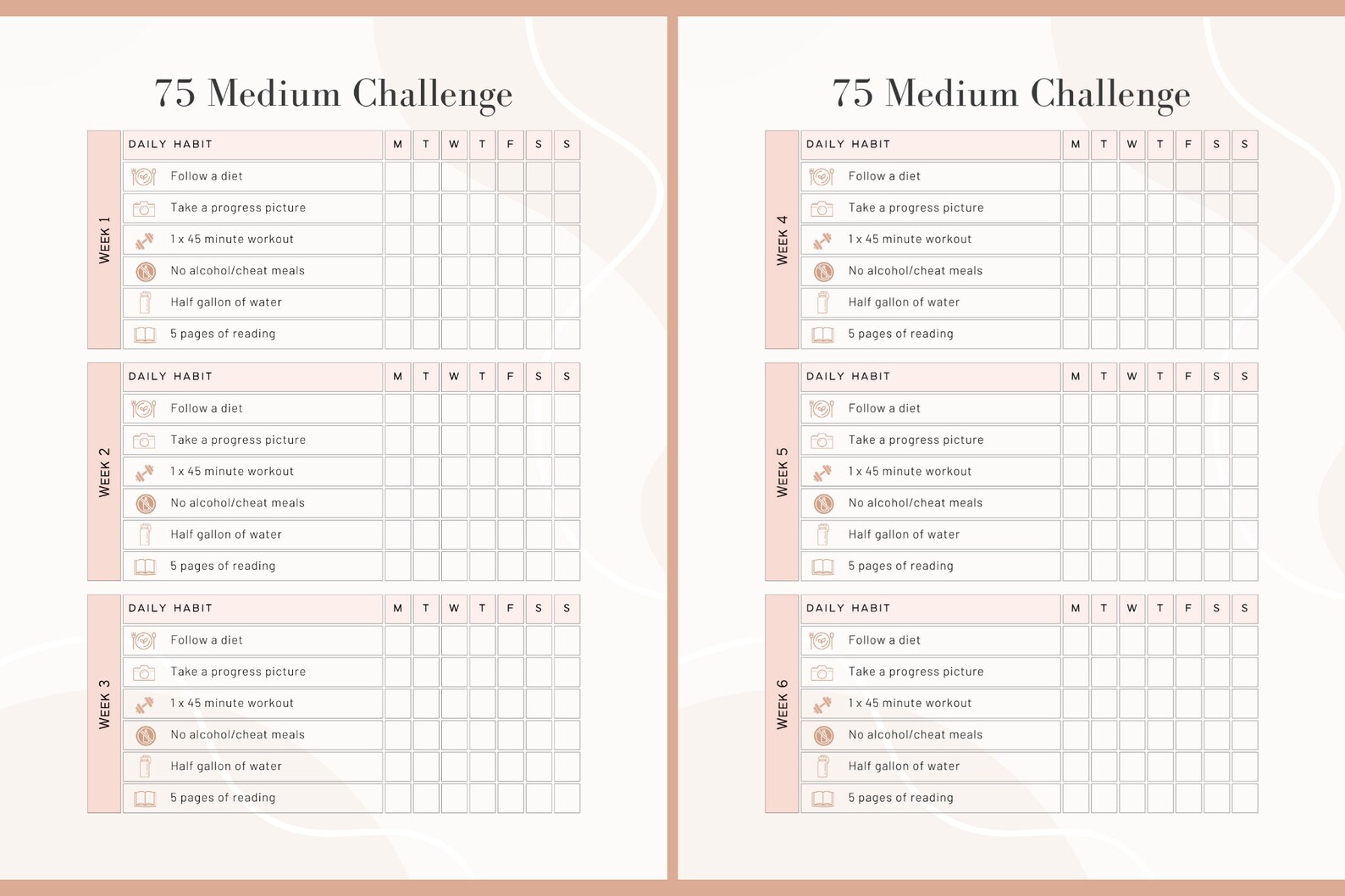 75 MEDIUM Challenge Progress Tracker, Tracker Bundle, Fitness Tracker ...
