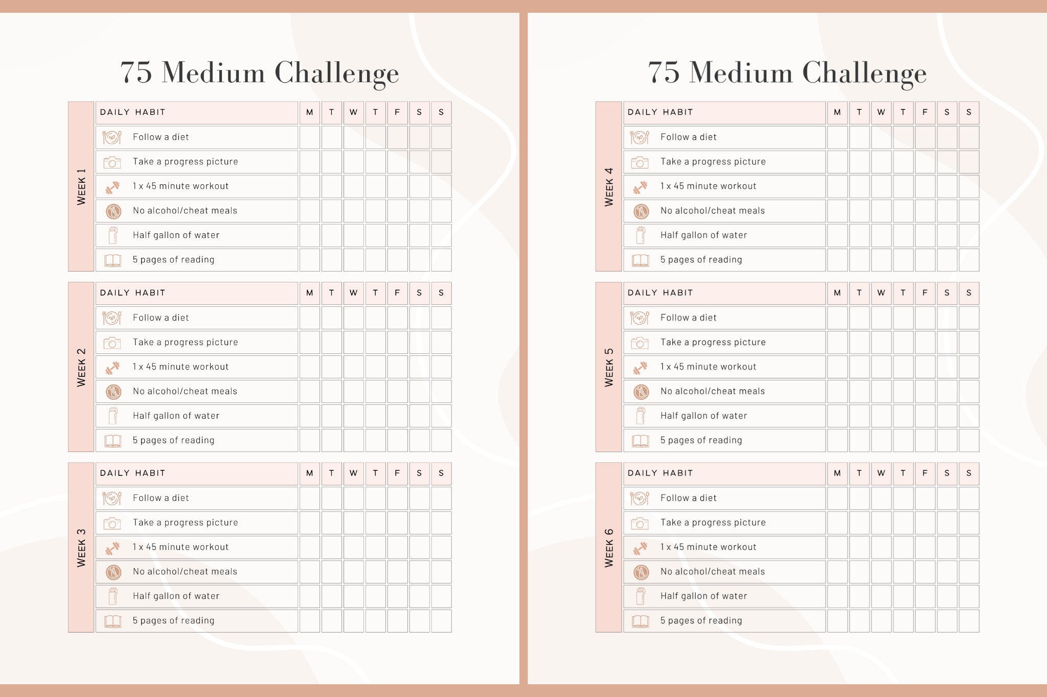 75 MEDIUM Challenge Progress Tracker, Tracker Bundle, Fitness Tracker ...