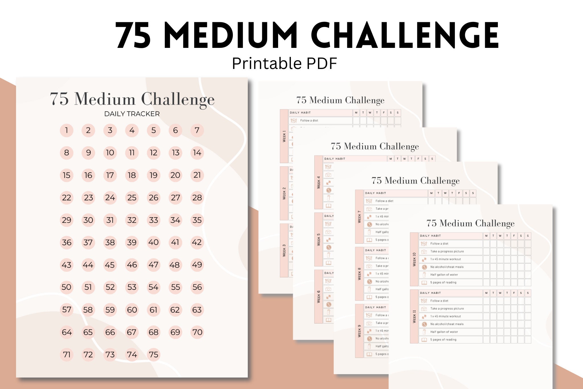 75 MEDIUM Challenge Progress Tracker, Tracker Bundle, Fitness Tracker ...