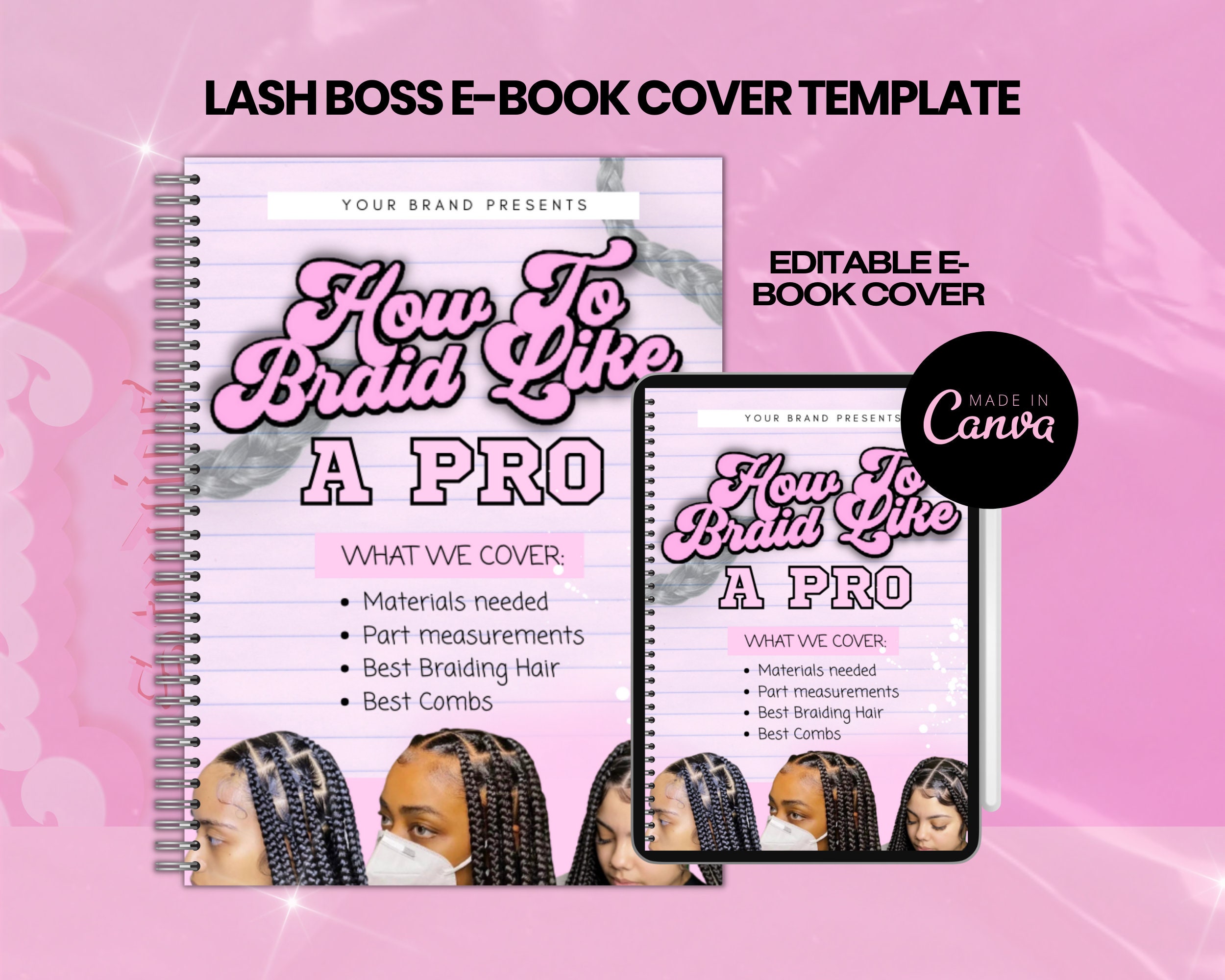 E- Book Cover Template,pink D.I.Y Digital Book,how to Braid Like A Pro ...