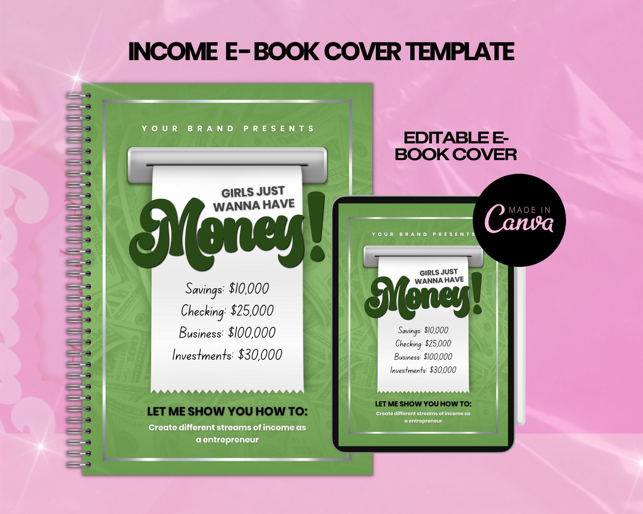 INCOME STREAM for Entrepreneurs Cover,green D.I.Y Digital Book,cash ...
