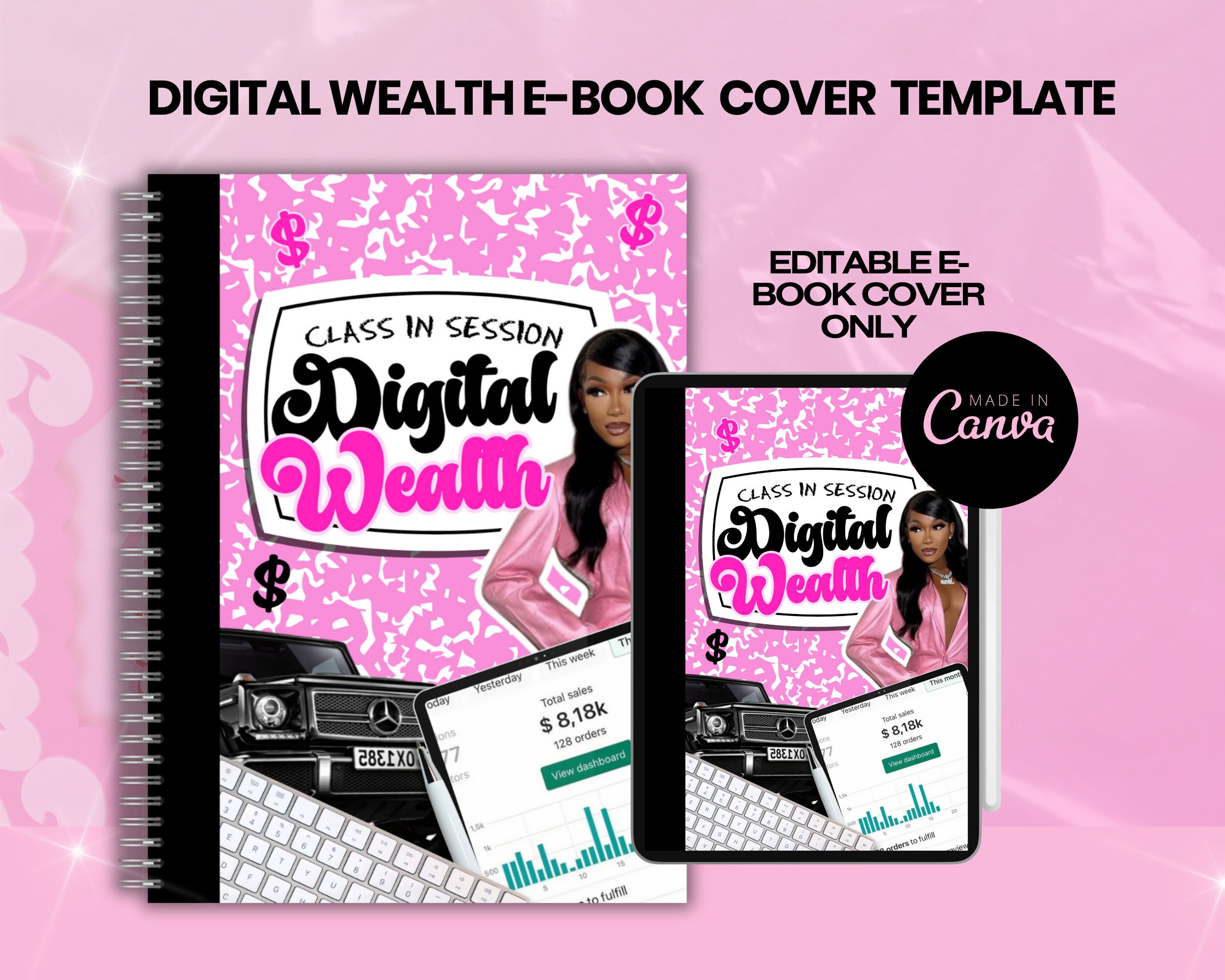 DIGITAL WEALTH Pretty E- Book Template,pink D.I.Y Digital Book,cash ...