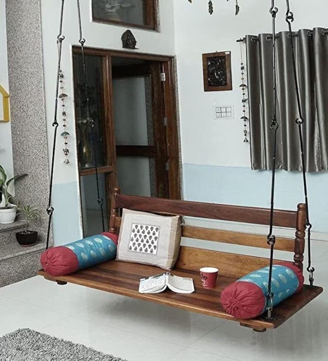 Handcrafted Solid Wooden Modern Ceiling Swing/wooden Porch Swing With ...