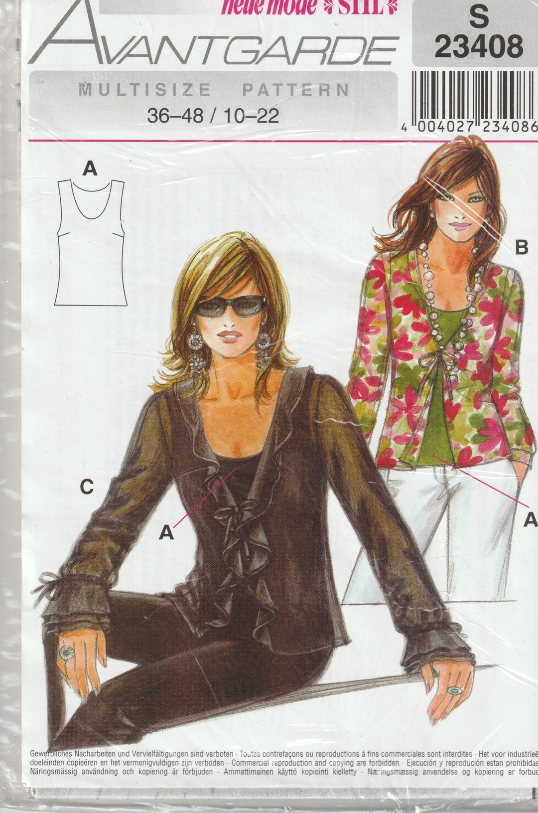Neue Mode / Avantgarde Sewing Pattern for Blouse and Tank, 23408 - Etsy