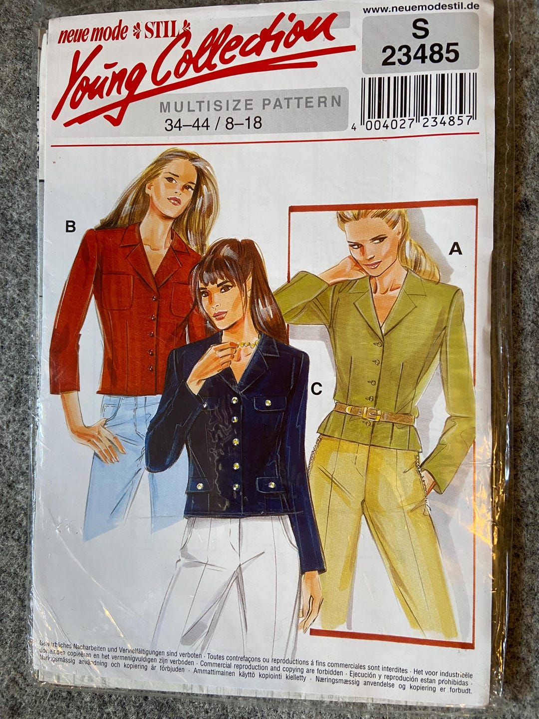 Neue Mode Stil Young Collection 23485, Jacket Sewing Patterns, Size 8 ...