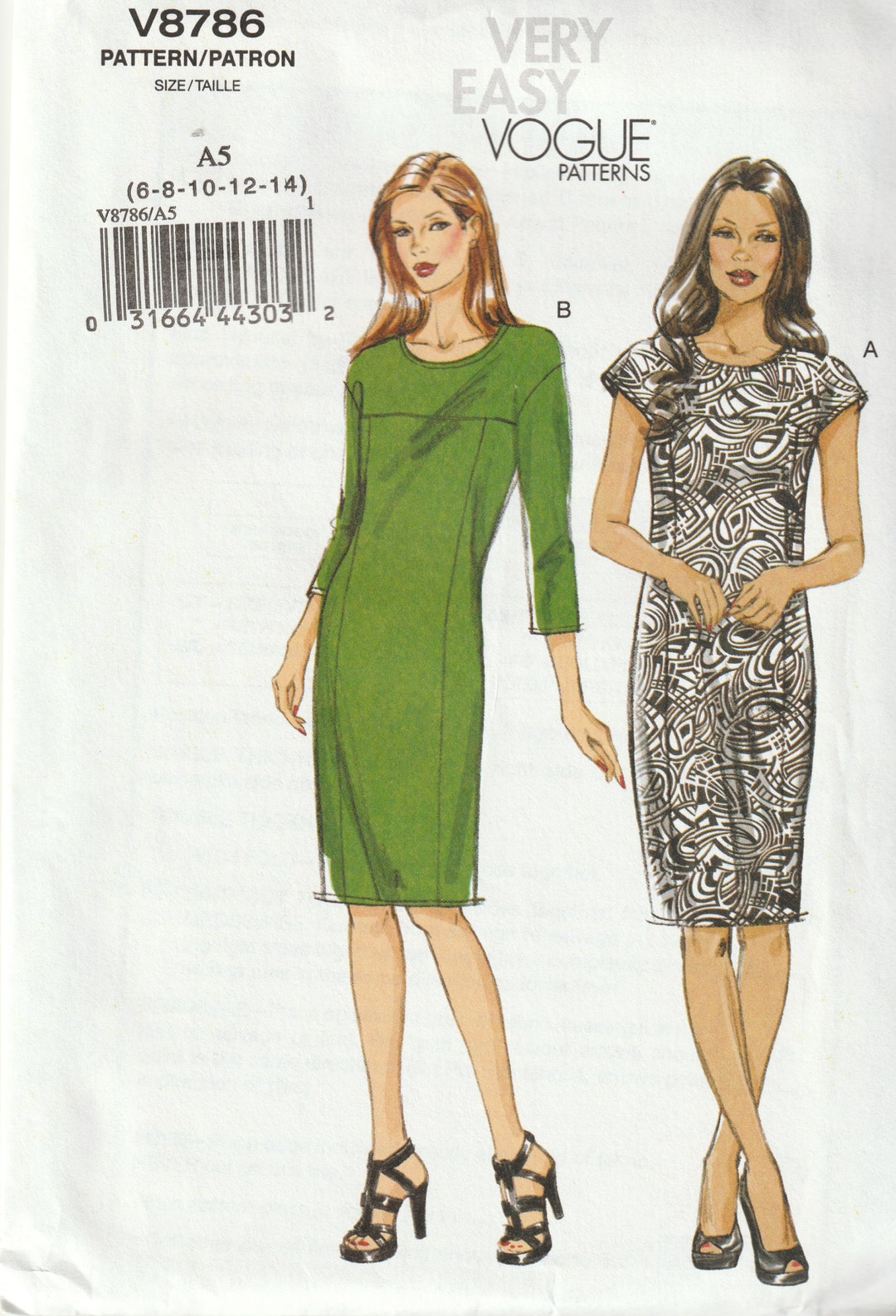 Vogue 8786 Sewing Pattern for Dresses. Sized for Bust Sizes 30 1/2-36 ...