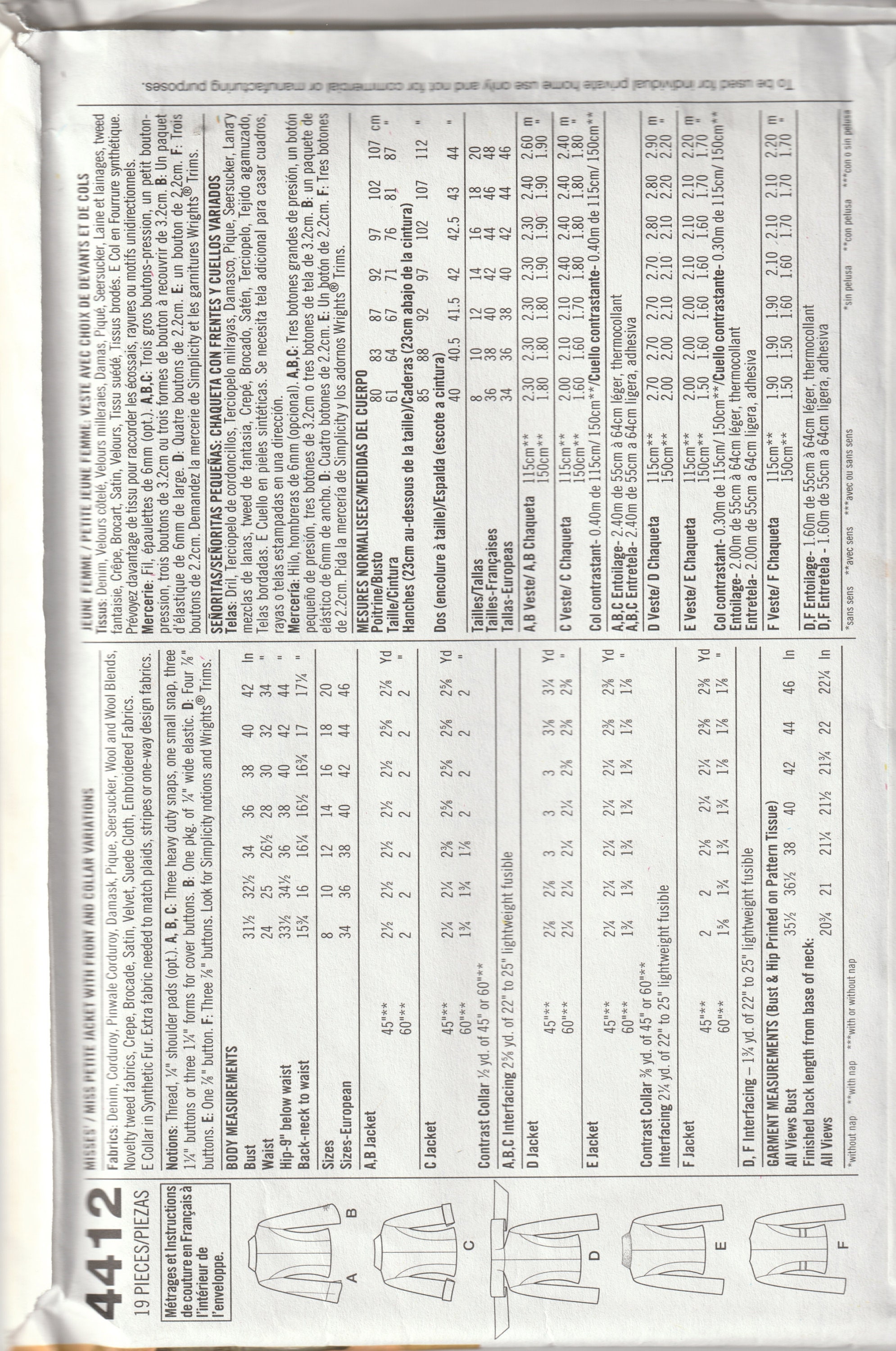 Simplicity 4412 Pattern for Jackets, Various Sizes - Etsy