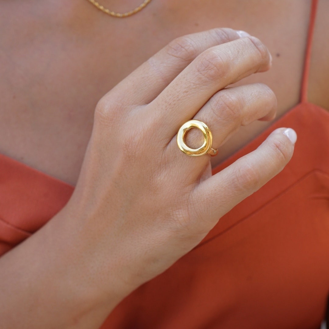 Gold Hollow Round Ring 24k Gold Plated Geometric Minimalist - Etsy Canada
