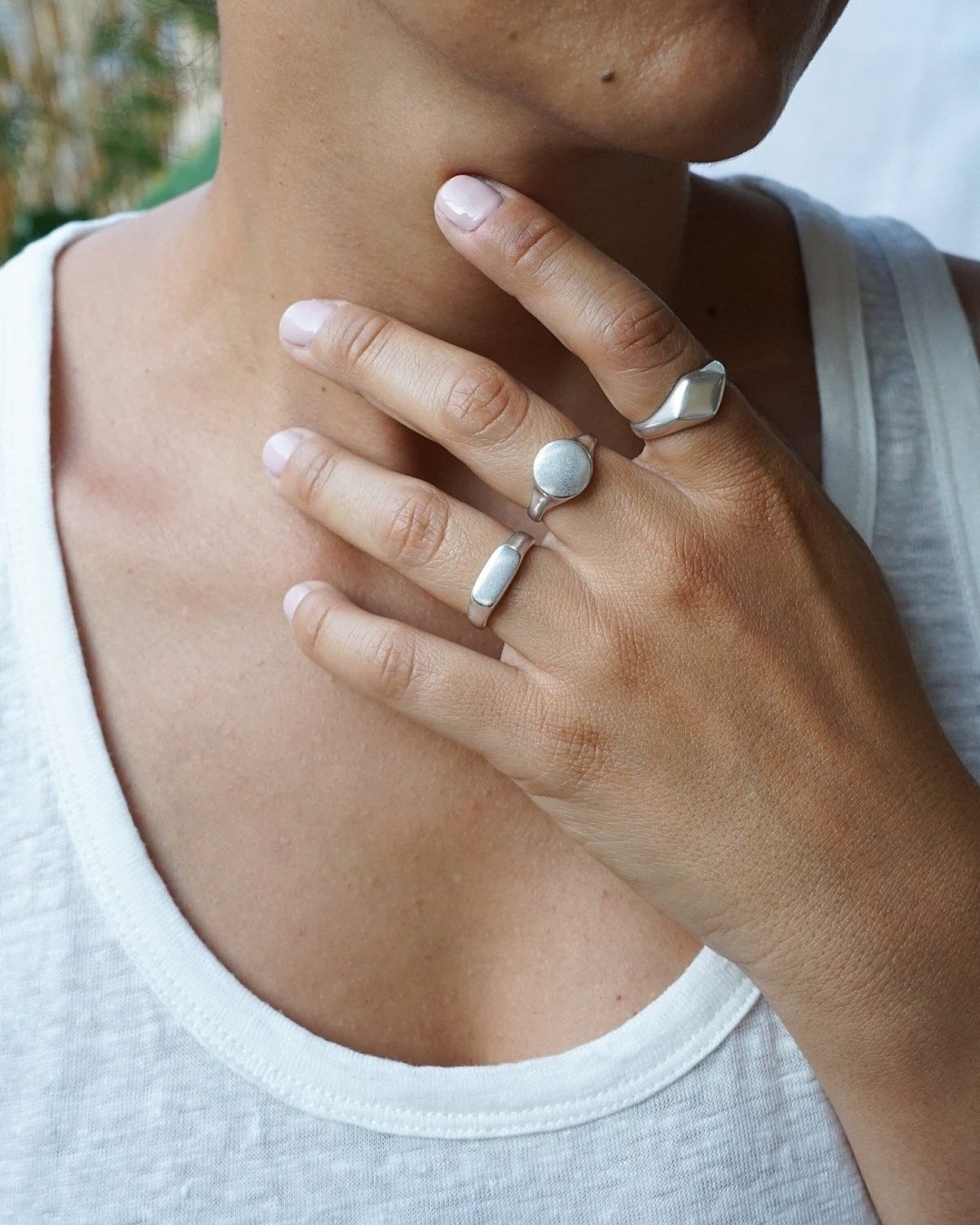 Silver Classic Rhombus Signet Ring, Dainty Geometric Signet Stacking ...