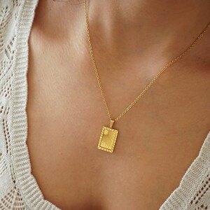 Gold Rectangle Sun Rays / Moon Pendant Necklace, 18k Gold Plated Stainless Steel, Summer ...