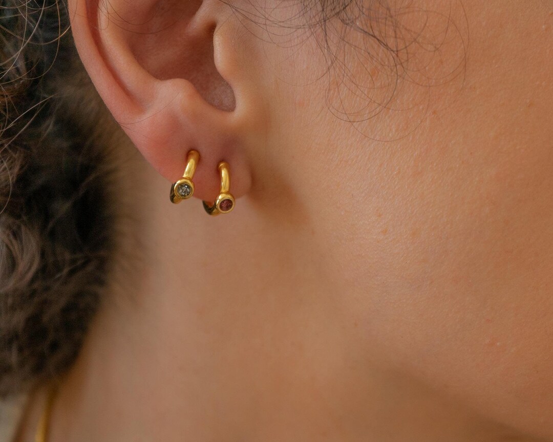 Gold Enamel Huggies, Hoops Wt Enamel, Boho Gold Plated Thick Hoops ...