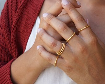 Gold Thin WAVY HAMMERED Band Open Ring Open Adjustable 24k - Etsy
