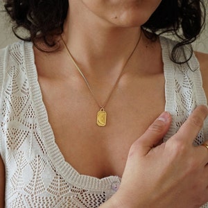 Gold Rectangle Sun Rays / Moon Pendant Necklace, 18k Gold Plated Stainless Steel, Summer ...