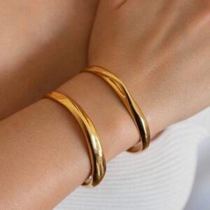 Gold Bold Cuff, Gold Organic Cuff Wt Hole, 24k Gold Plated Stacking Statement Chunky Boho ...
