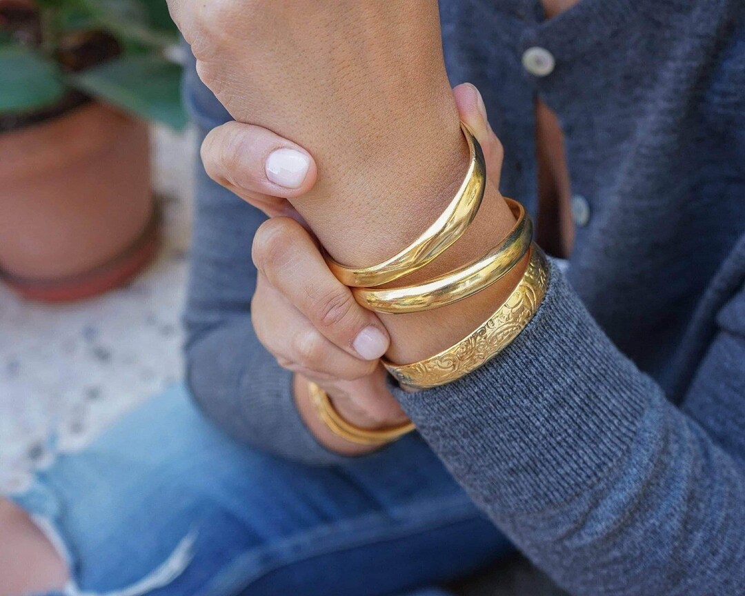 Gold Bold Cuff, Thick 24k Gold Plated Bracelet, Stacking Statement ...