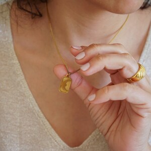 Gold Rectangle Sun Rays / Moon Pendant Necklace, 18k Gold Plated Stainless Steel, Summer ...