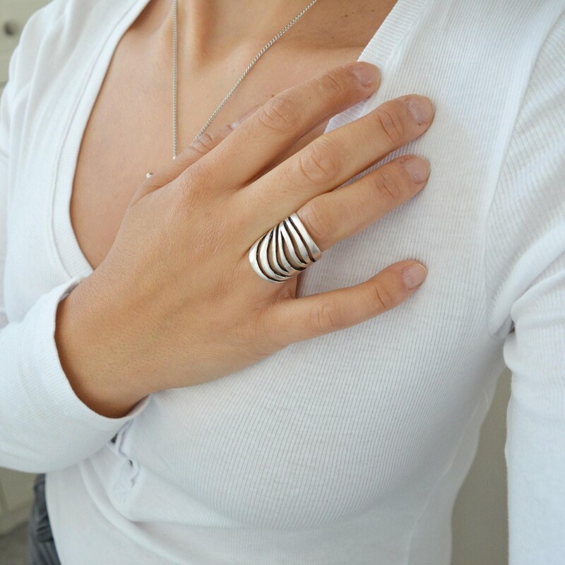 Long Silver Ring - Etsy