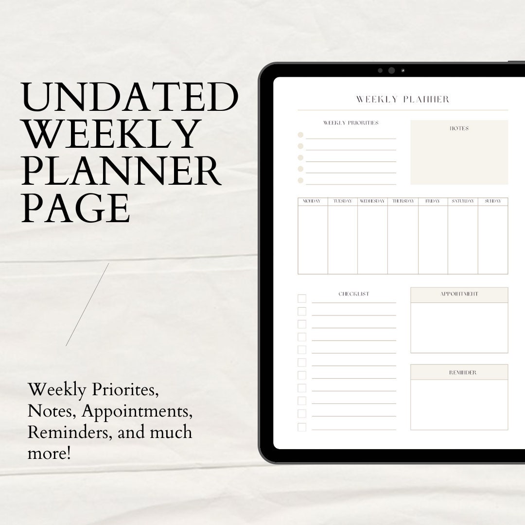 Undated Digital Planner One Page Goodnote Journal to List Schedule ...