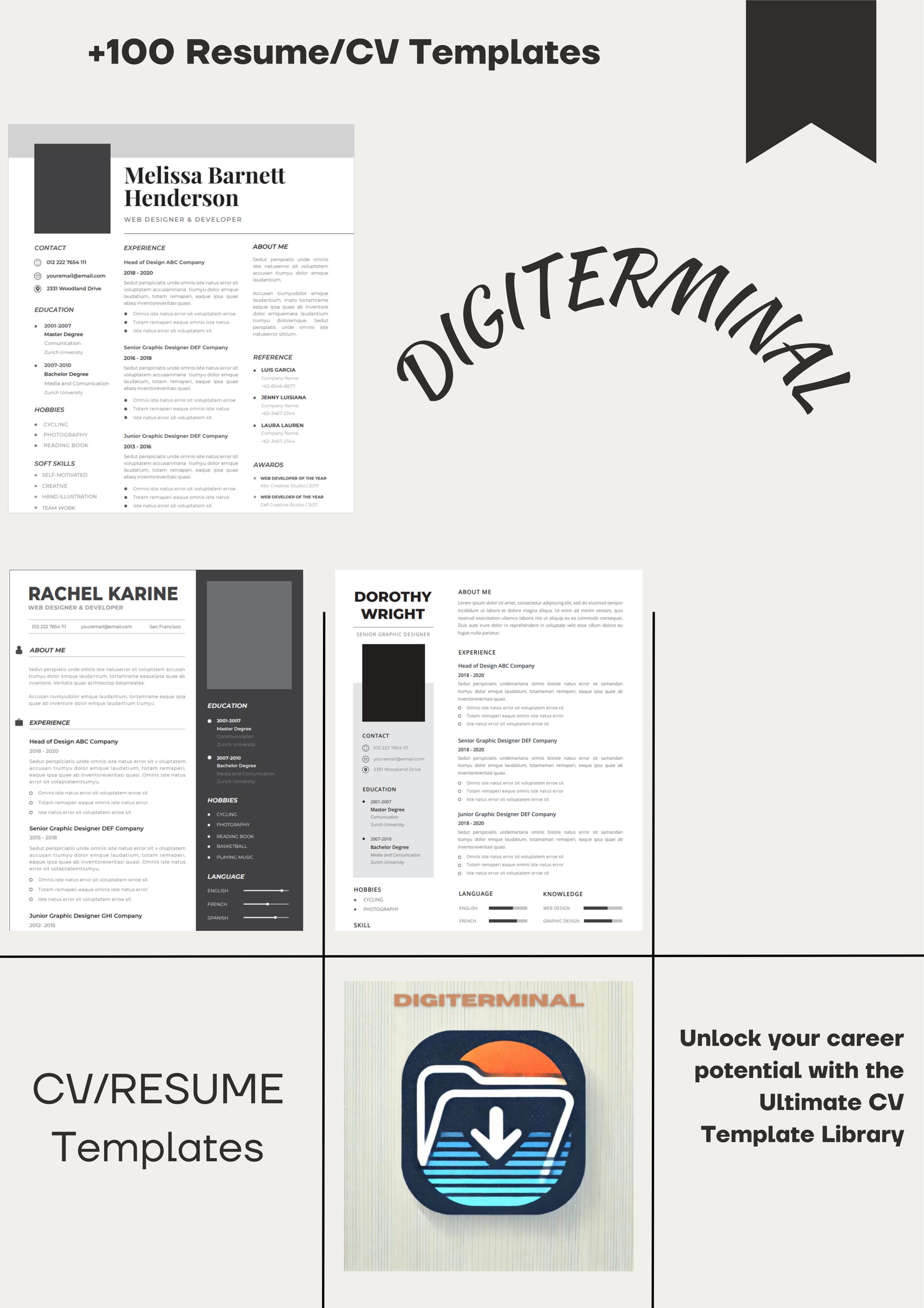 Hundreds of Resume Templates, CV Templates, PDF Docx, Editable CV ...