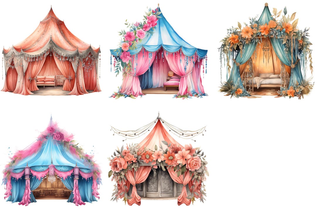 Whimsical Illustrated Tents - Enchanting Clipart for Fantasy Designs ...