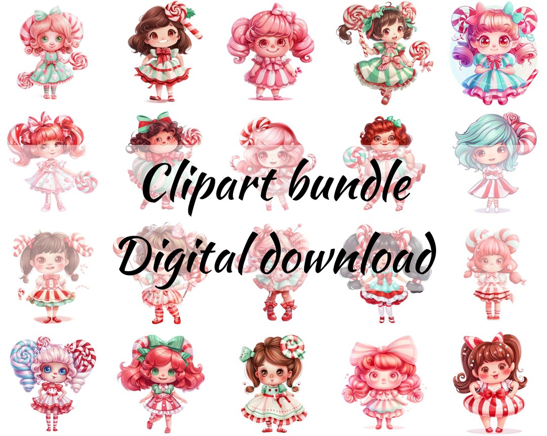 Colorful Candy-themed Cartoon Characters Clipart Bundle for Instant ...