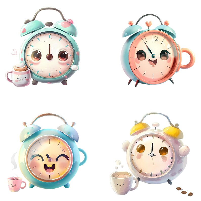 Adorable Cartoon Alarm Clocks Clipart Collection for Instant Download ...