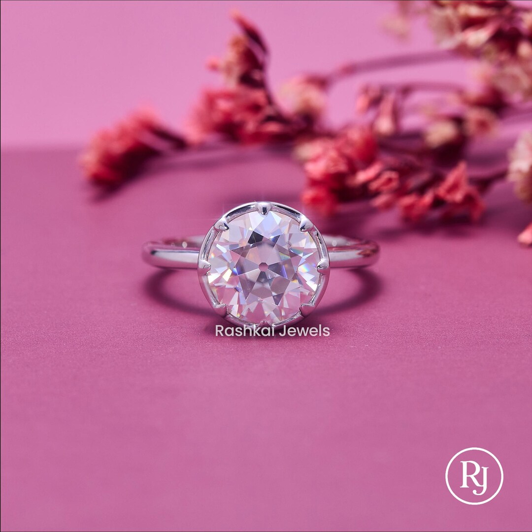 Antique 3.0 CT Round Old European Cut Moissanite Ring | Button Back ...