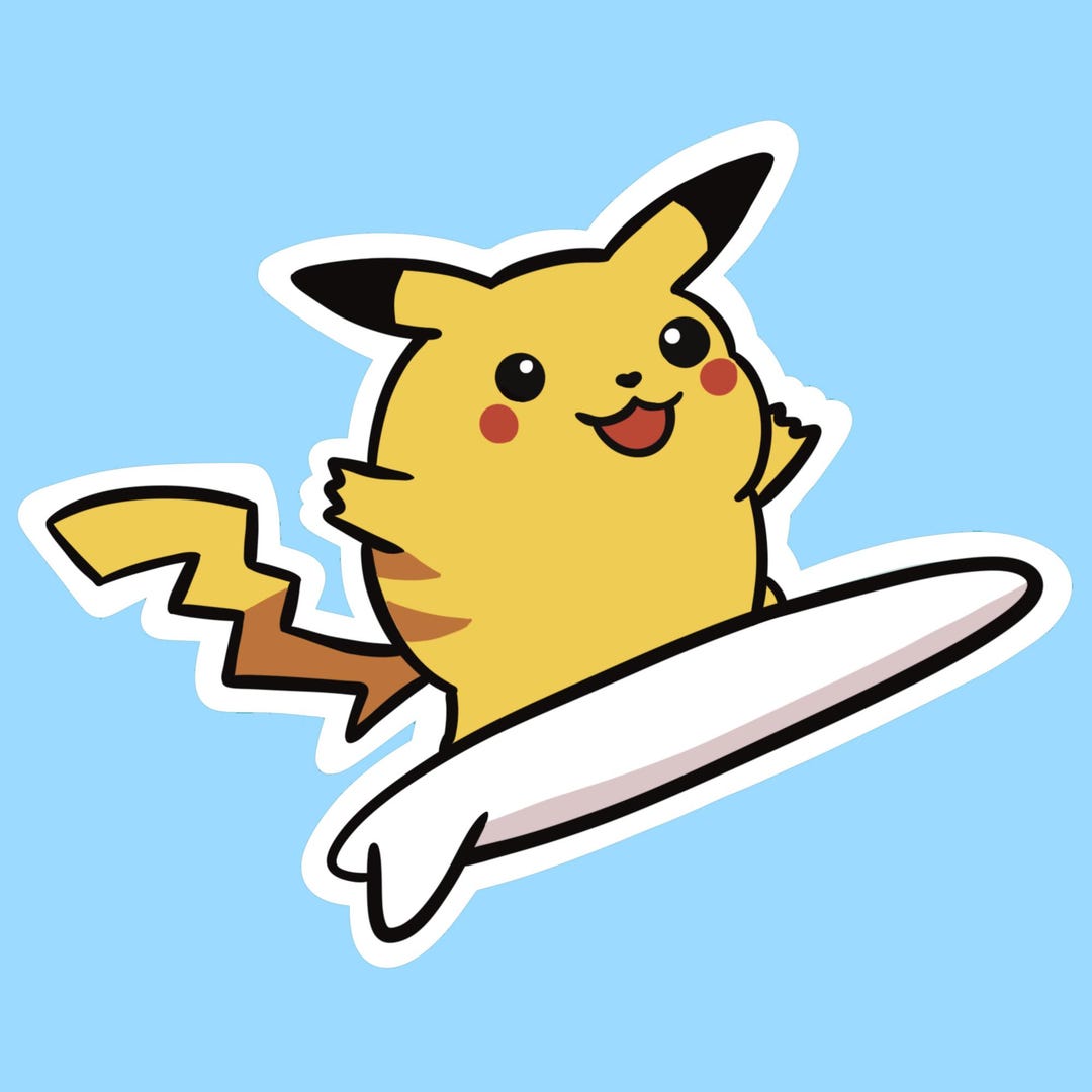 Surfing Pikachu Sticker - Etsy