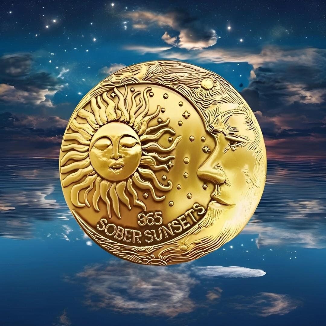 1 Year Sobriety Coin Colorful Gold, Silver & Copper AA Chips Medallion ...