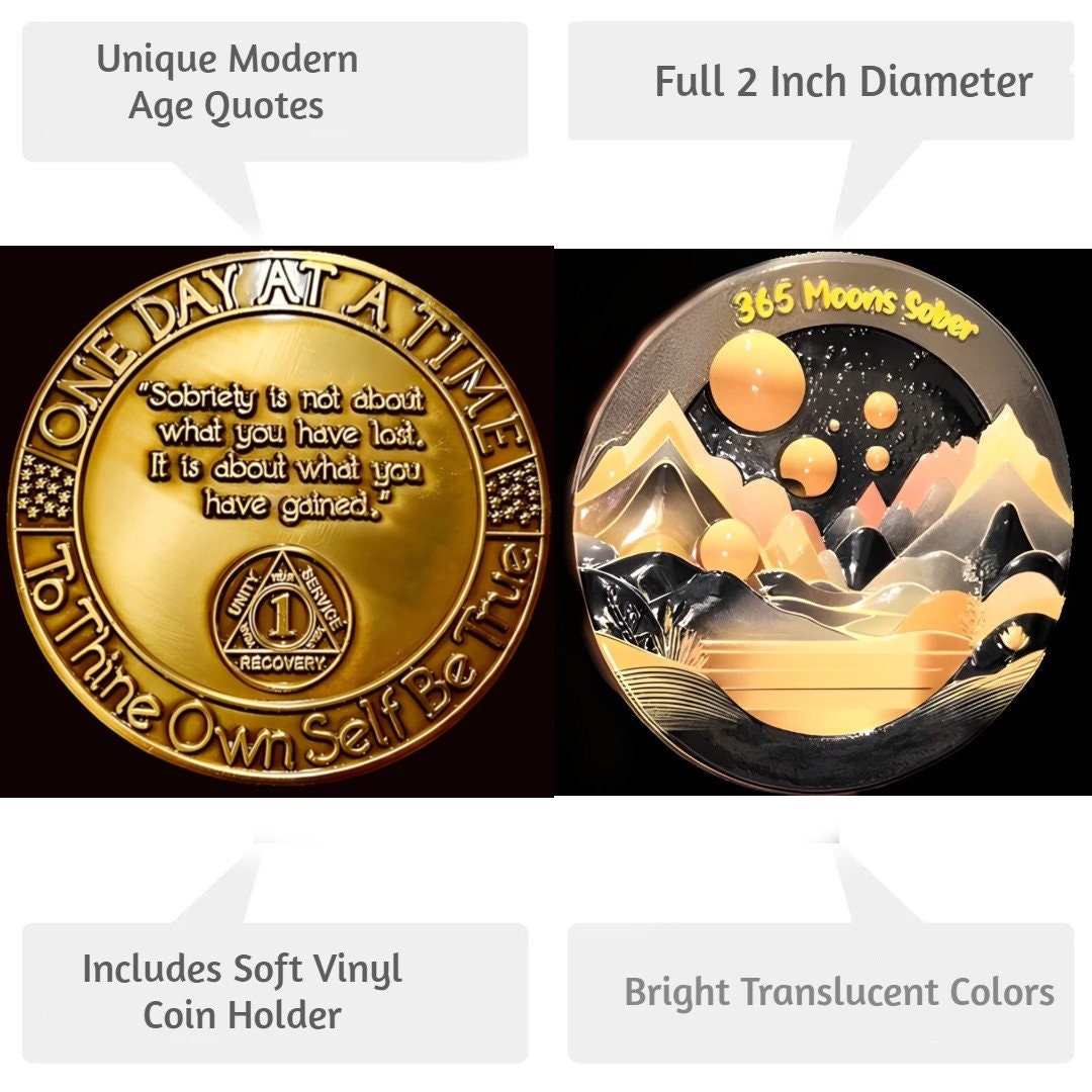 Recovery Gifts One Year Sober Sobriety Coin 365 Moons Sober Version, 1 ...