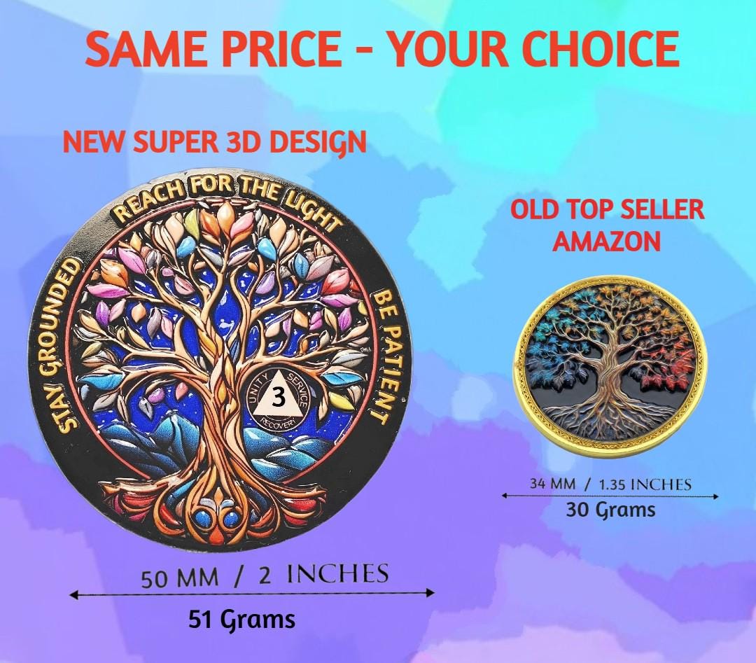 1 - 5 Years Sobriety Coin Colorful Tree of Life AA Chips Medallion for ...