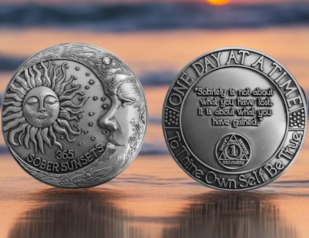 One Year Sober Sobriety Coin 1 Year AA Medallion Token Prayer in ...