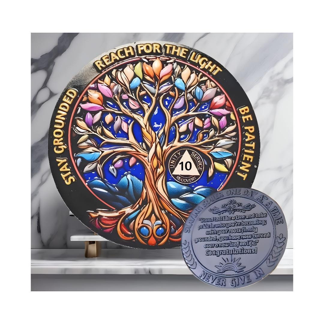 1 - 5 Years Sobriety AA Chip, Tree of Life Custom Medallions Recovery ...