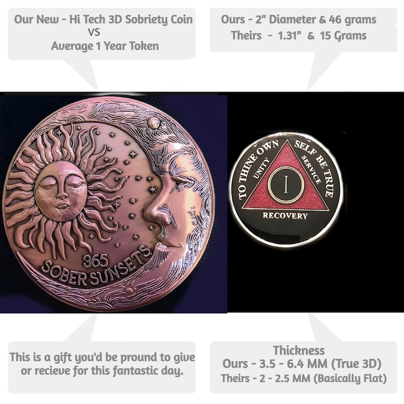 One Year Sober Sobriety Token, Sobriety Chip, Recovery Token Chip ...