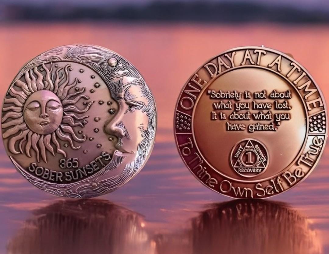 One Year Sober Sobriety Coin 1 Year AA Medallion Token Prayer in ...