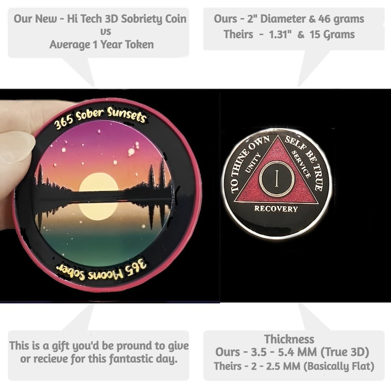 1 Year AA Medallion Alcoholics Anonymous Sobriety Coin, 1 Year Sober ...