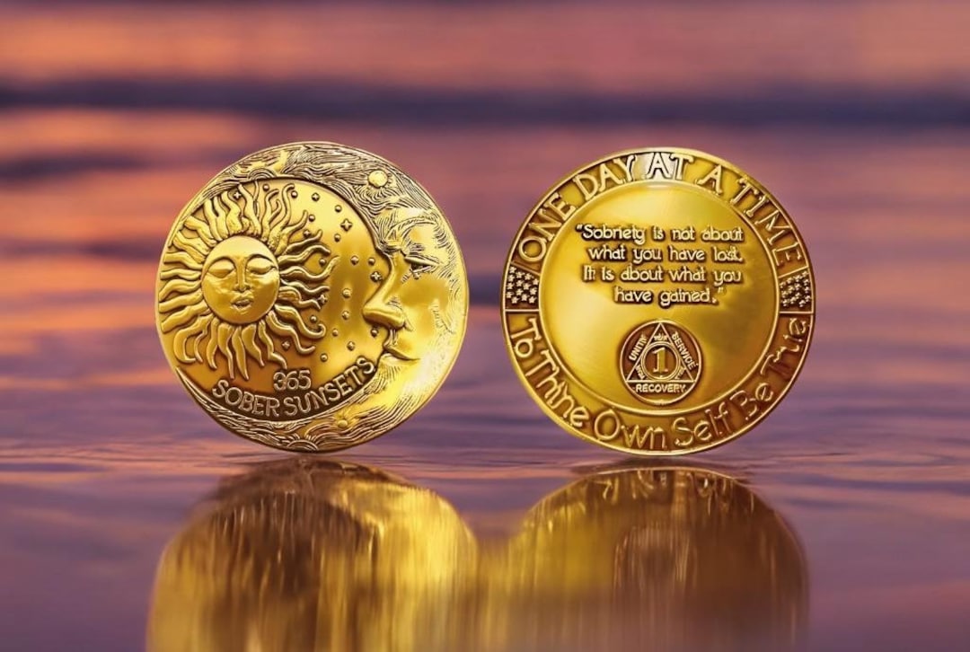 1 Year Sobriety Coin Sober AA Chips Sobriety Gifts One Day at a Time ...