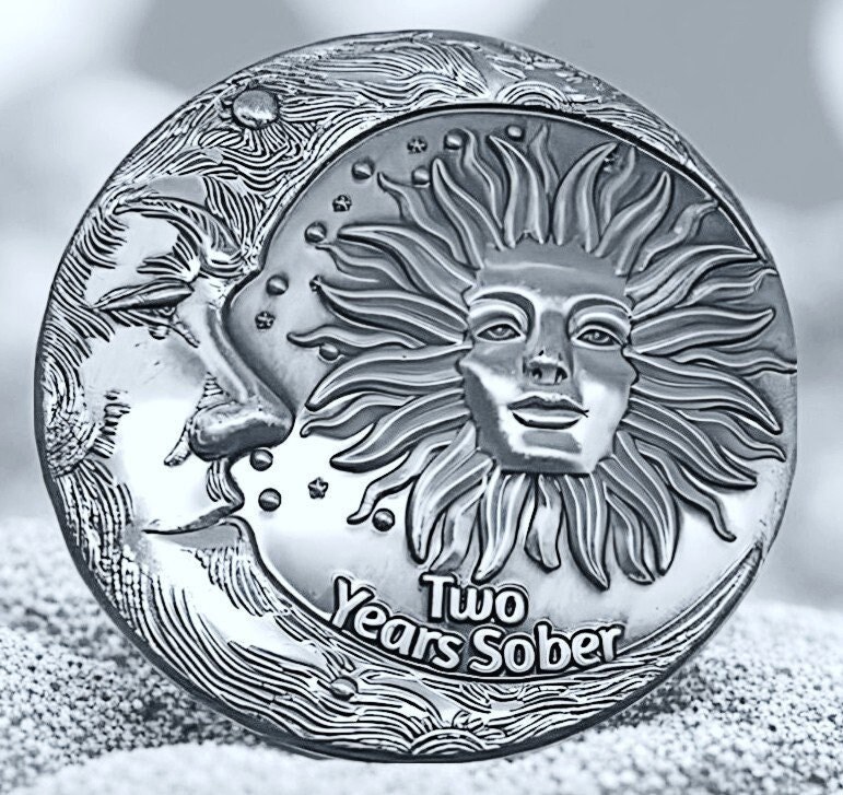 2 Years Sober Coin Medallion, Two Year Sobriety Gift Chip Token, AA ...