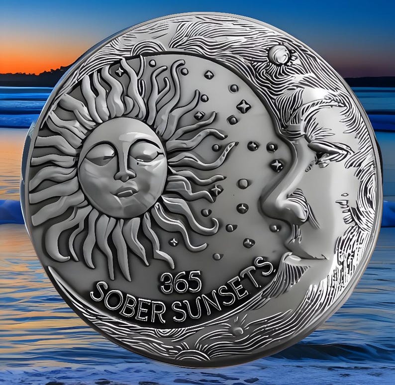 One Year Sober Sobriety Coin - 1 Year AA Medallion Token Prayer in ...