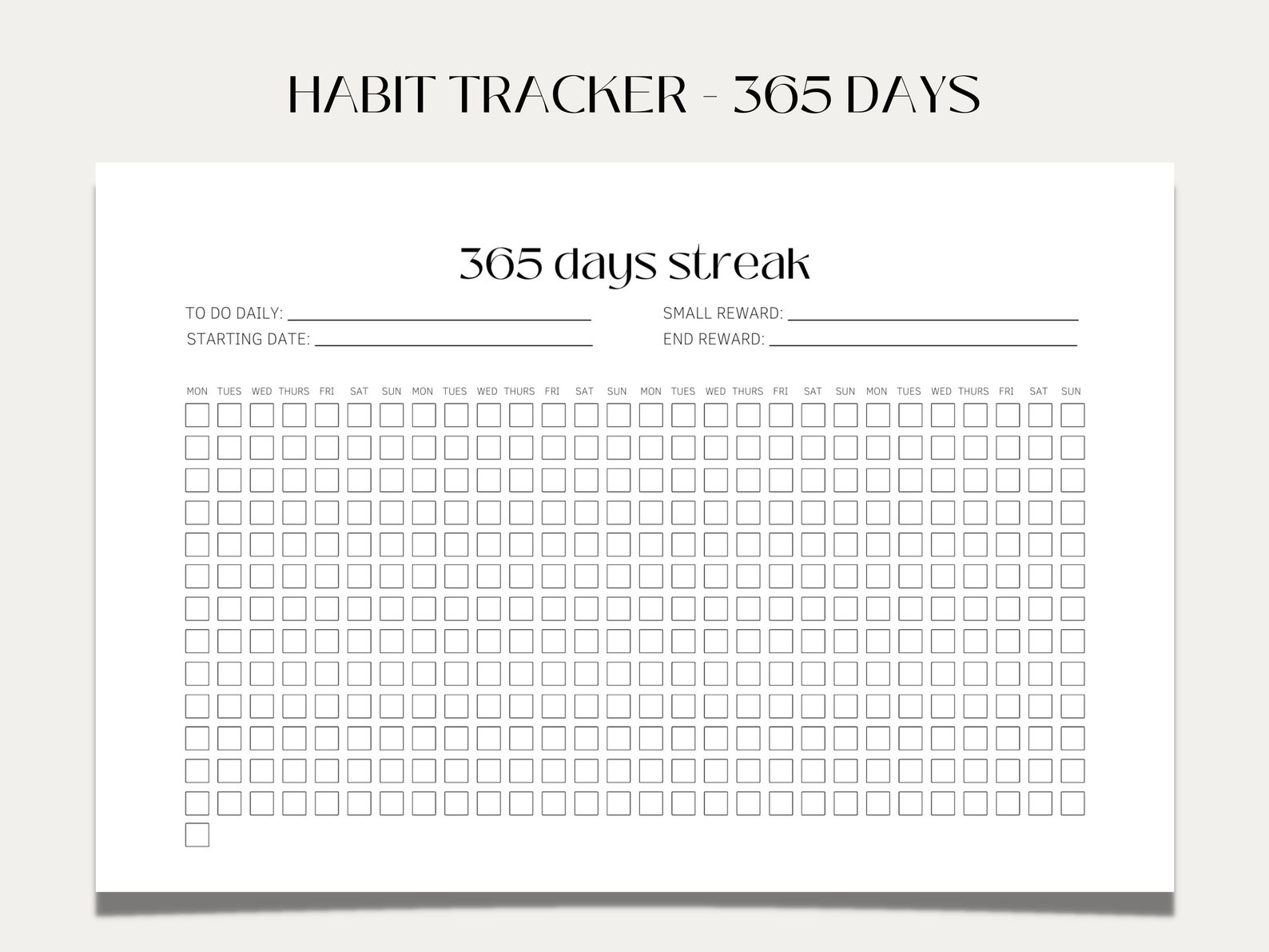 Yearly Habit Tracker, 365 Days, Habit Streak, PDF Printable, A4 and ...